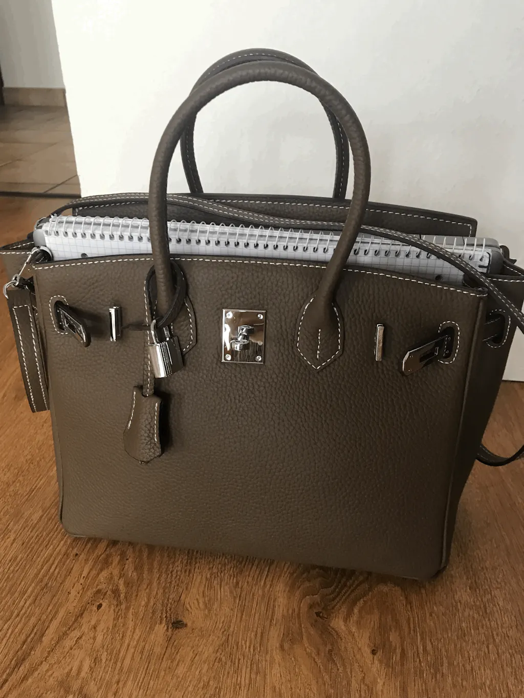 Erin Leather Padlock Handbag - Silver Hardware 30 cm – HandbagCrave UK