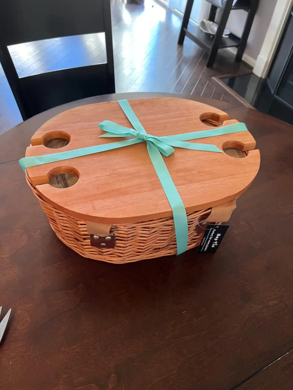 Hap Tim Insulated Wicker Picnic Basket with Dinnerware Set for Two