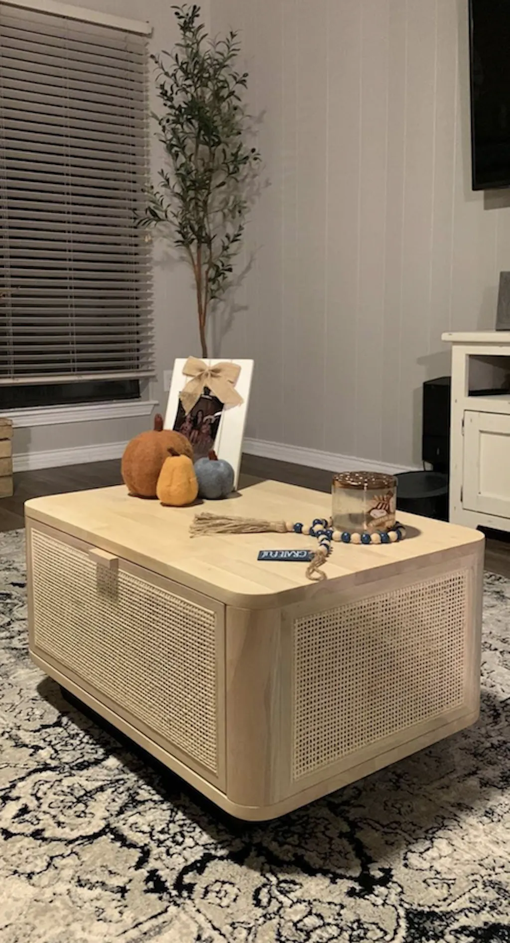 Natural Wood Cane Coffee Table with Storage | Small Rattan Table