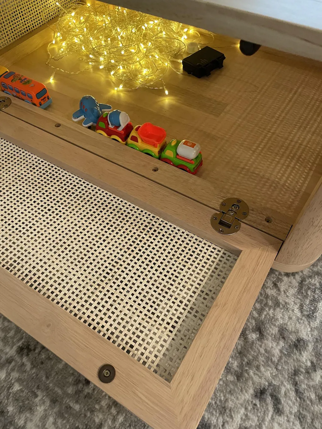Natural Wood Cane Coffee Table with Storage | Small Rattan Table