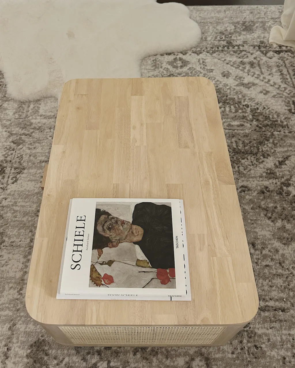 Natural Wood Cane Coffee Table with Storage | Small Rattan Table