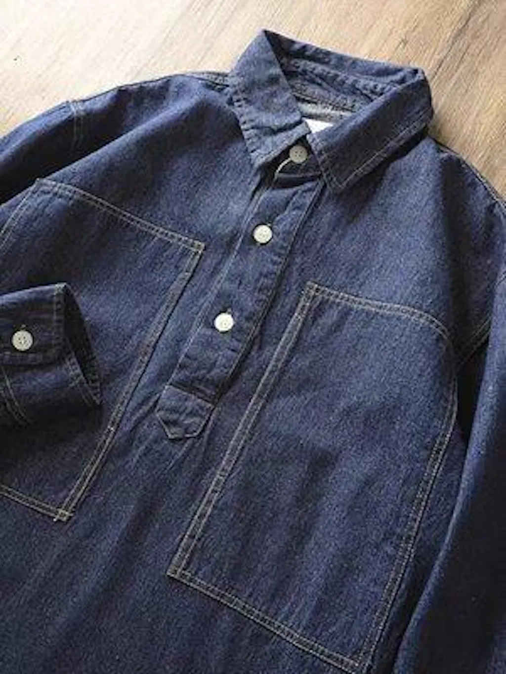 American Retro Workwear Half-Cardigan Denim Men's Sweater | Harmony Gallery