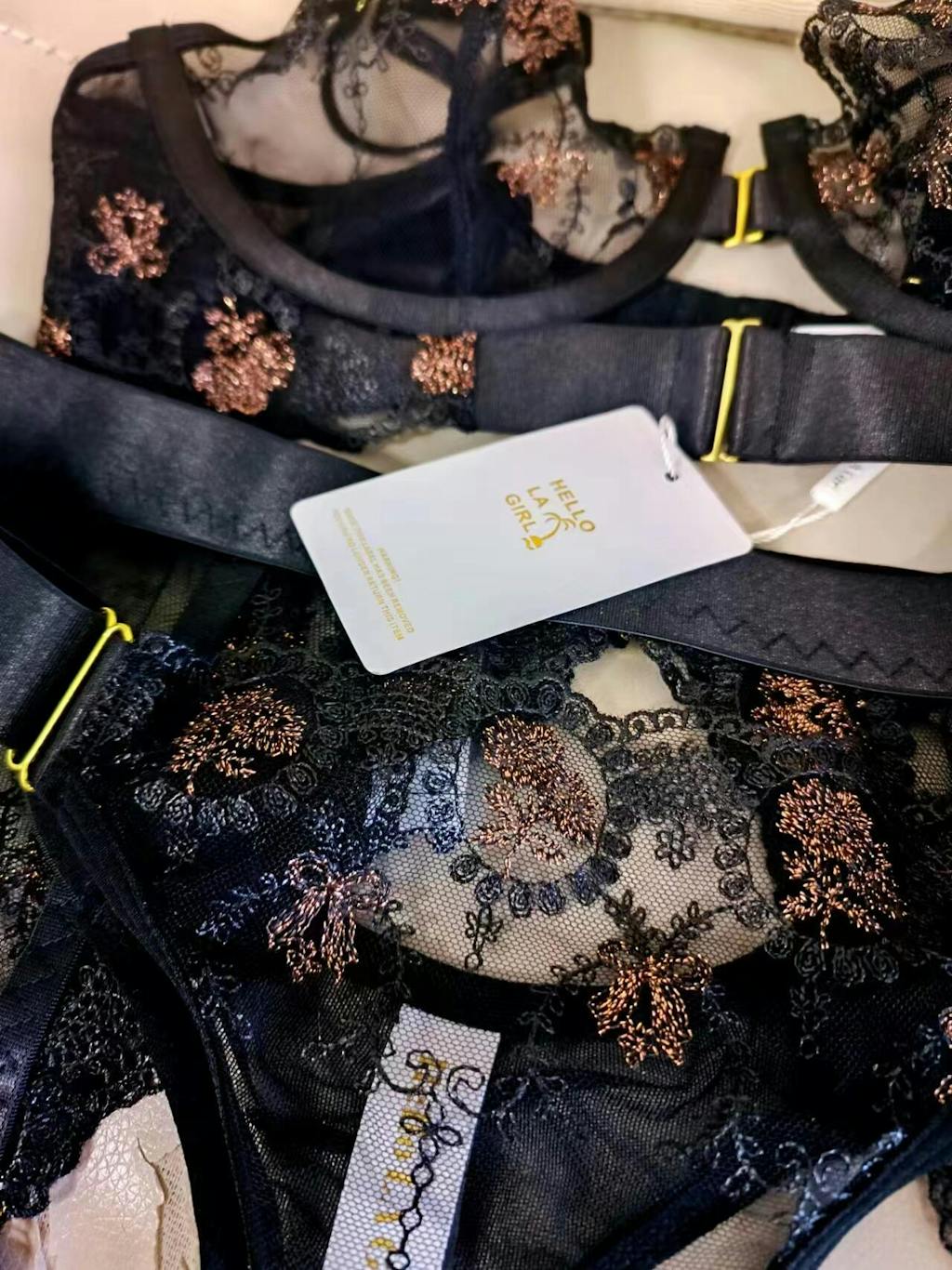 Sheer Black&Champagne Embroidered Lace Lingerie Set | HelloLAGirl ...