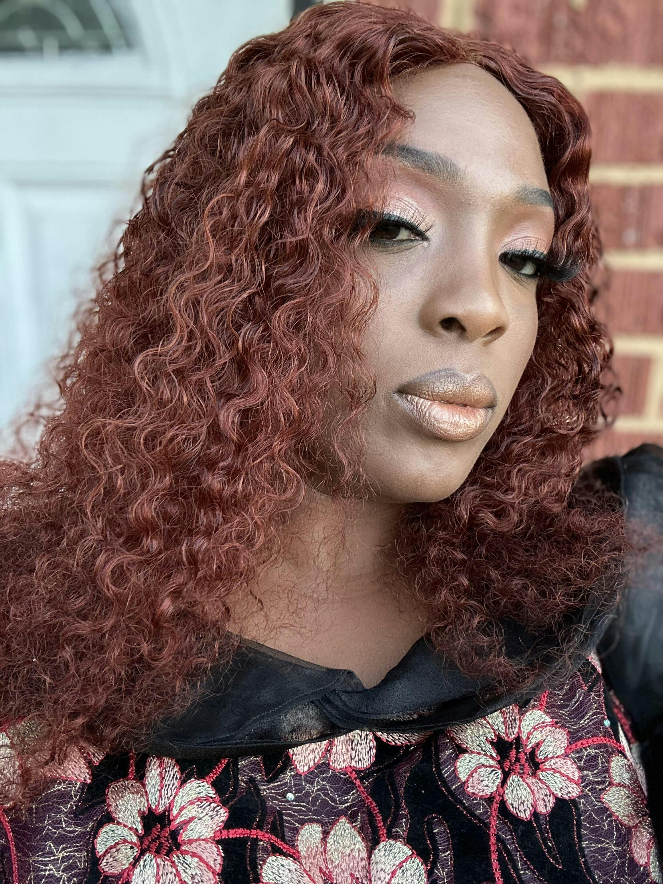 Reddish Brown Curly Glueless Wig Pre-plucked 8x5 Pre Cut HD Lace Wig Q ...