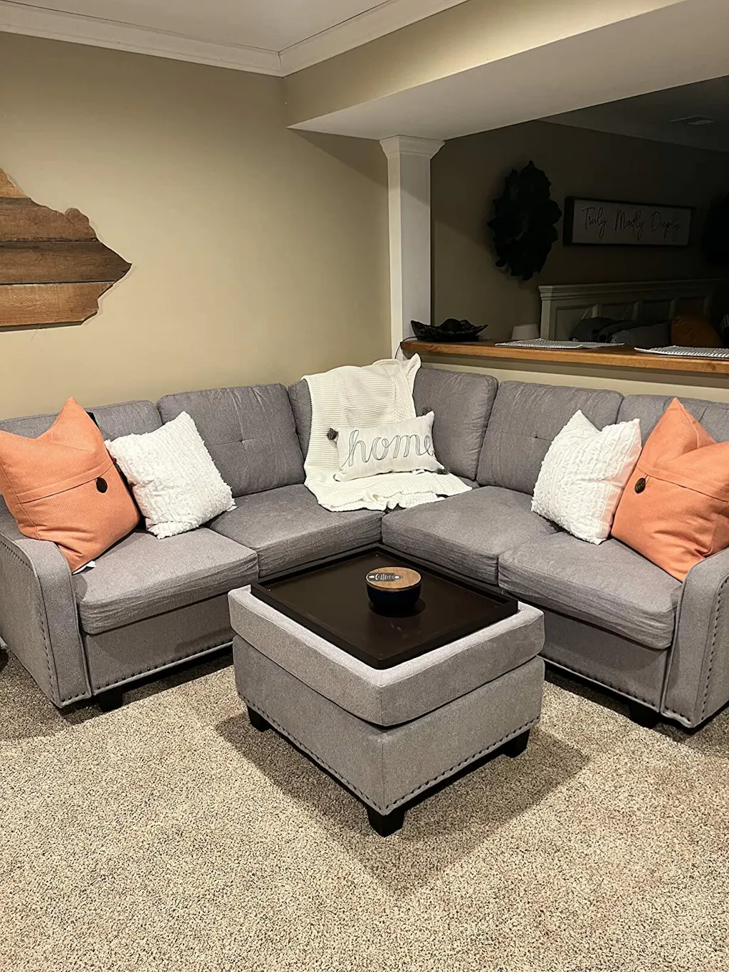 HONBAY 5-Seat L-Shaped Sectional Corner Sofa with Storage Ottoman ...
