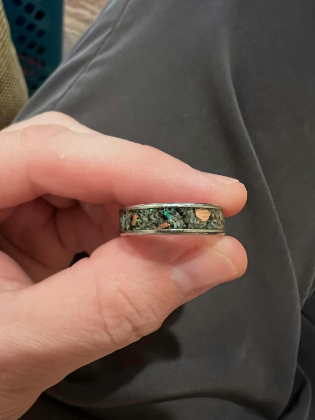 Titanium Yooper Glow Stone Copper & Opal Inlay Ring | Honest Hands Ring Co