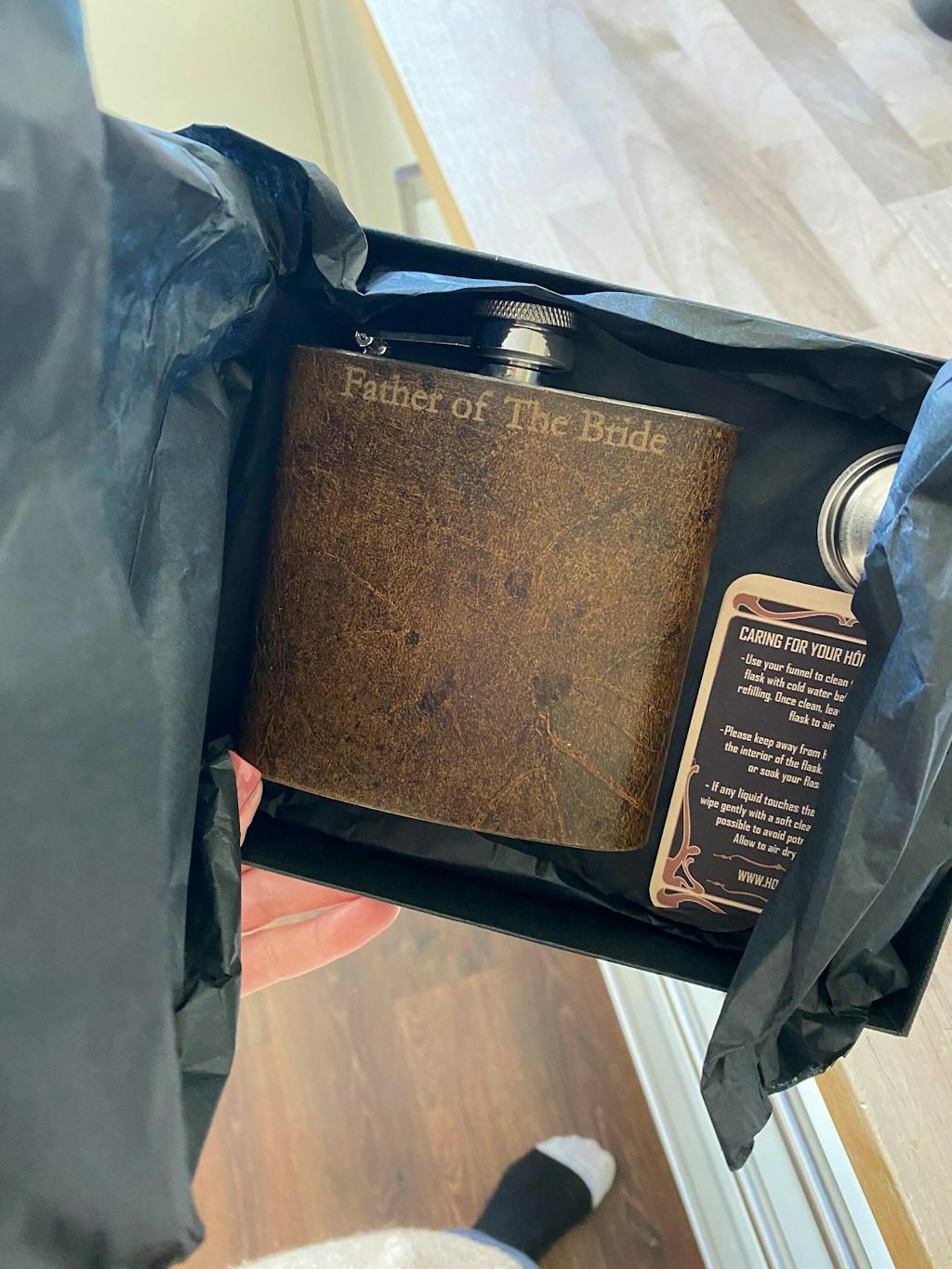 Initialled Oak Leather Flask | Personalised Hip Flask – HÔRD