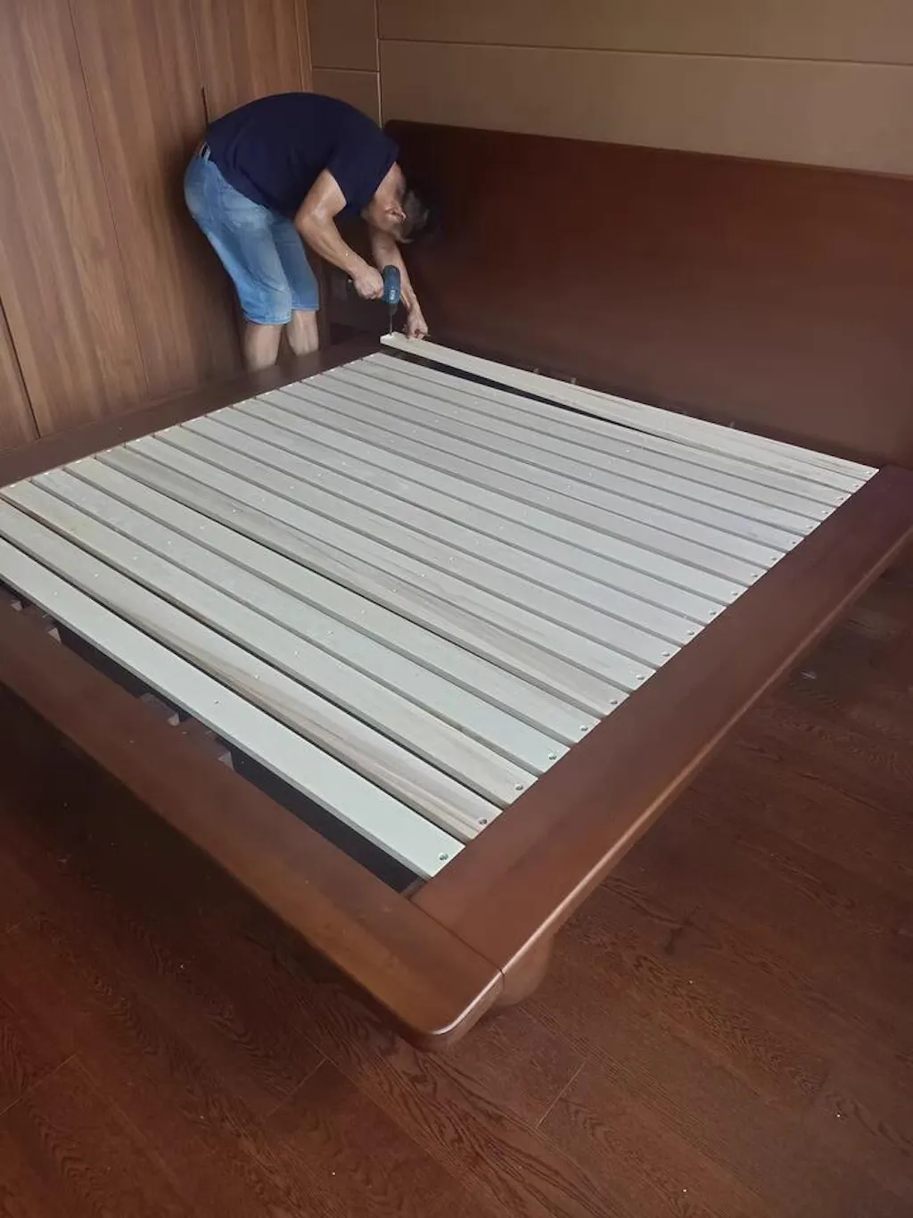 Modern Solid Wood Platform Bed Frame with Round Ball Legs | Japandi ...