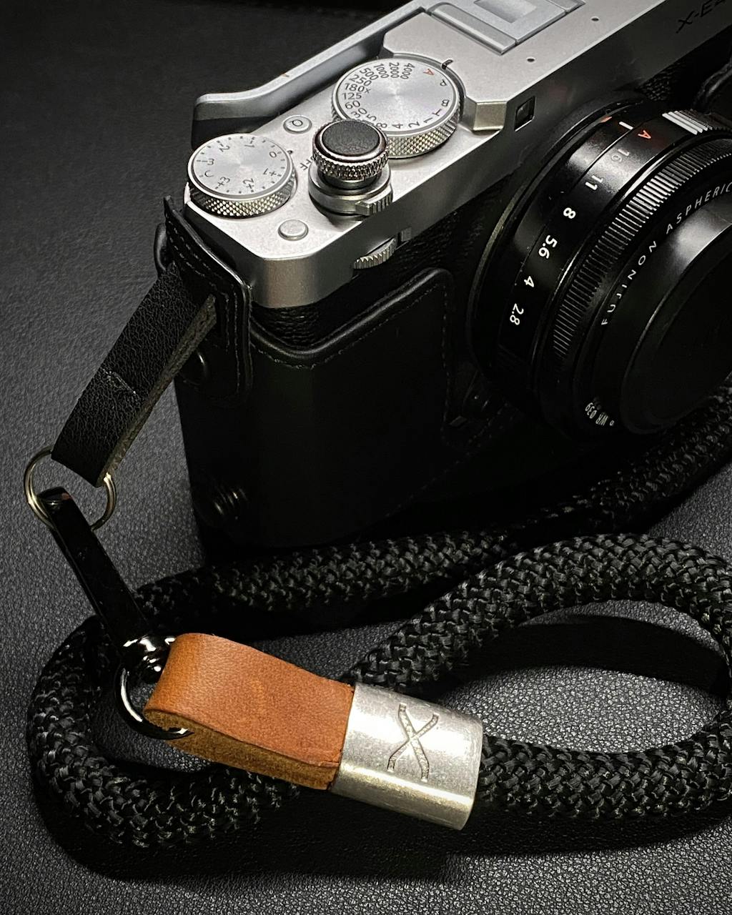 X Black -Cognac Leather Camera Strap - Silver X – Hyperion Handmade ...