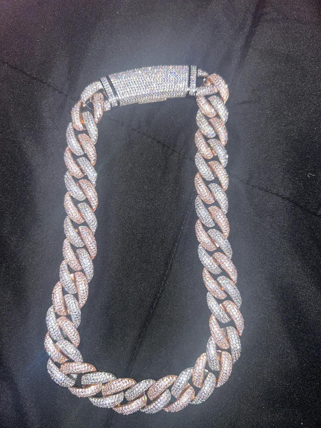20MM Two Tone Miami Cuban Iced Out Diamond Necklace Chain – Icey Pyramid