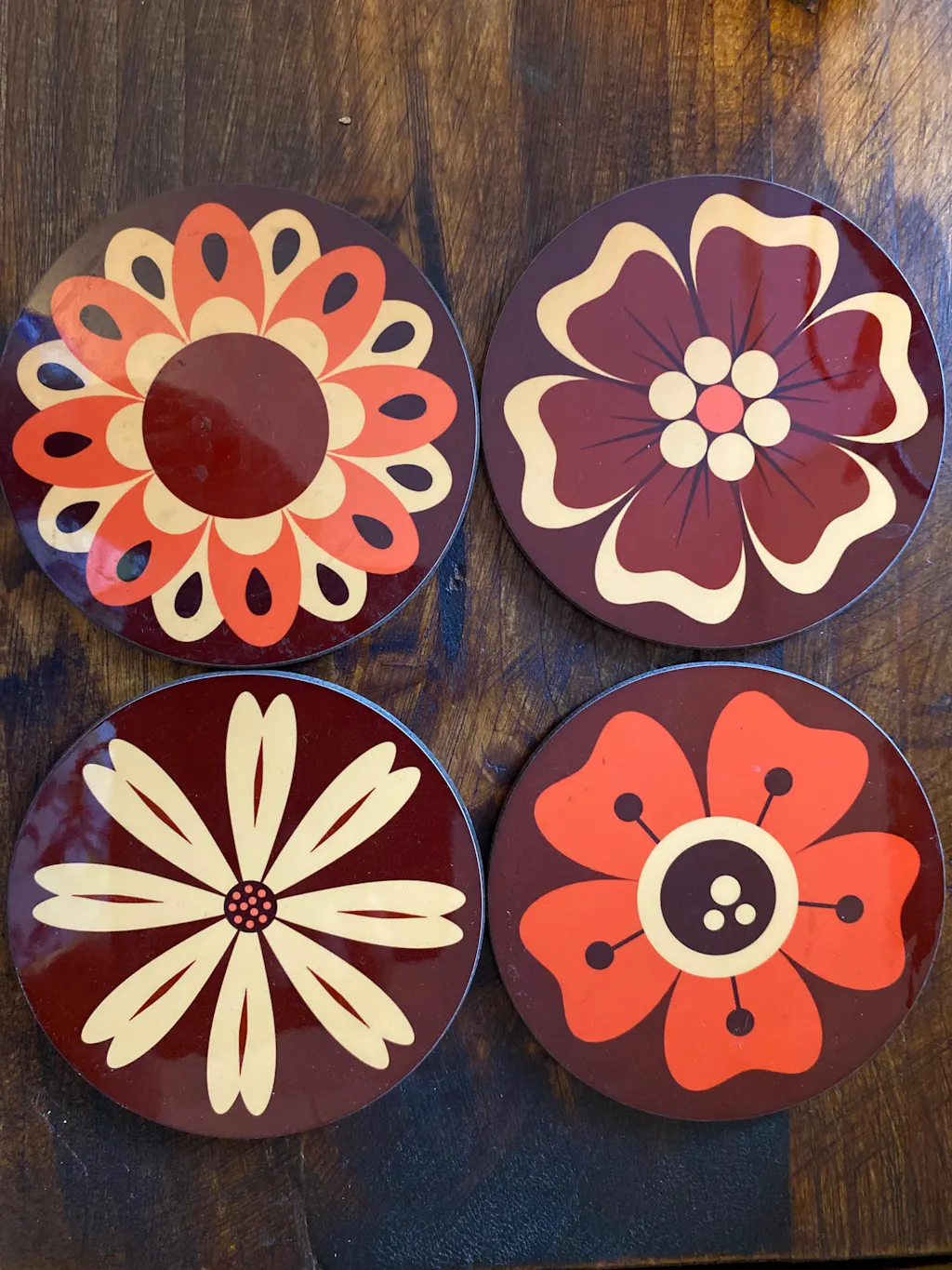 Retro Flowers Coasters in 70s Orange | The Inkabilly Emporium