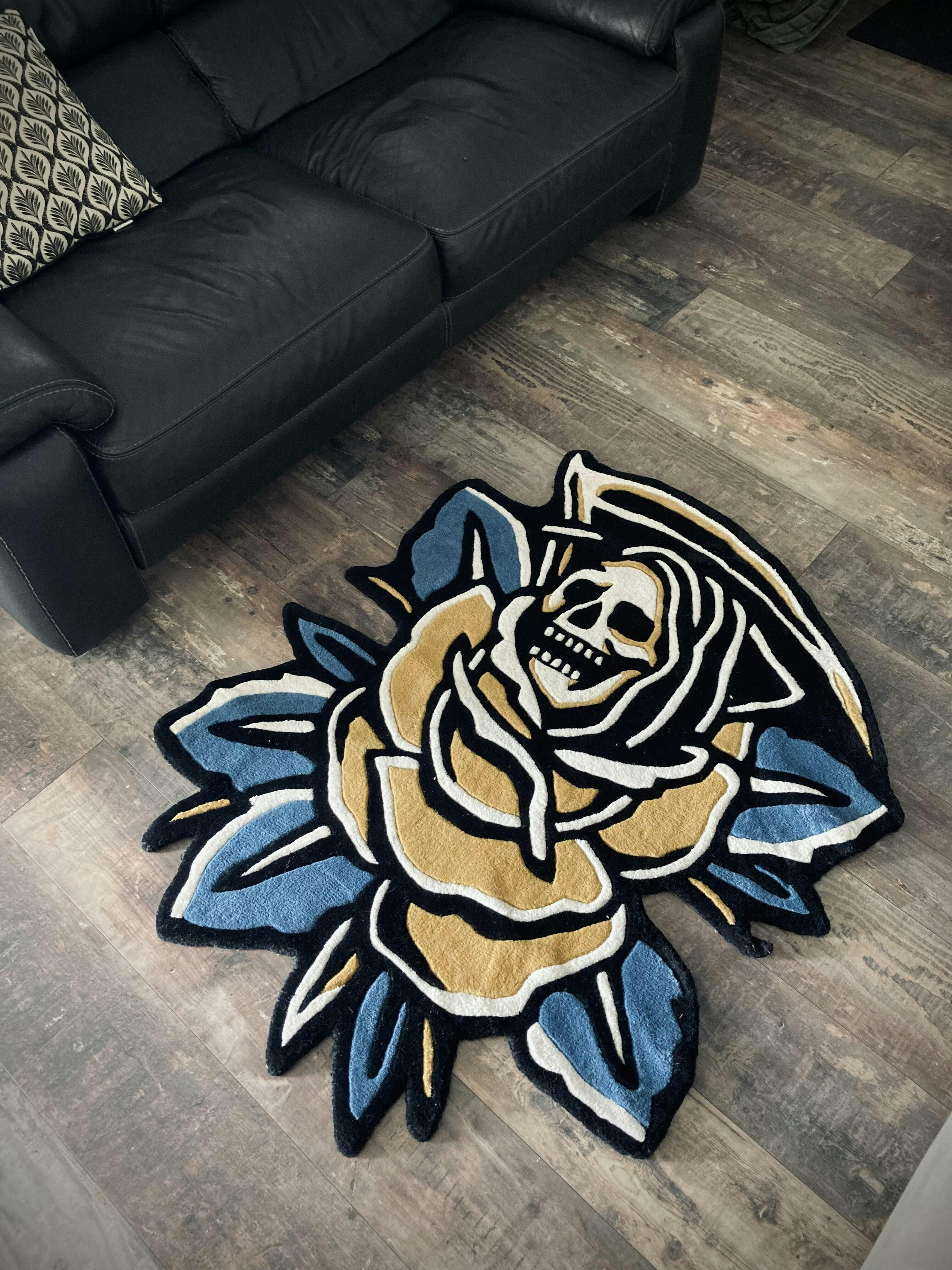 Blackwork Rose Rug - Gothic Floral Decor – Inked Rugs