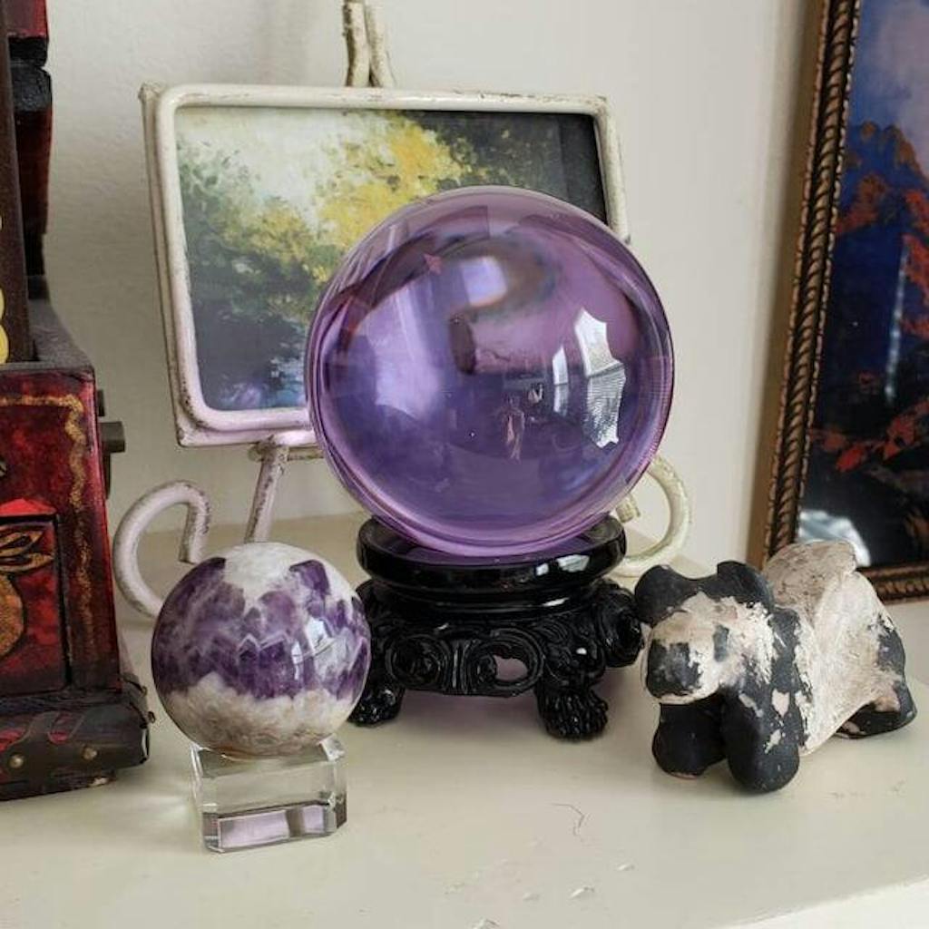 80mm, Purple Crystal Ball, Violet Glass Ball, 3.15 Inch - Insects In Resin