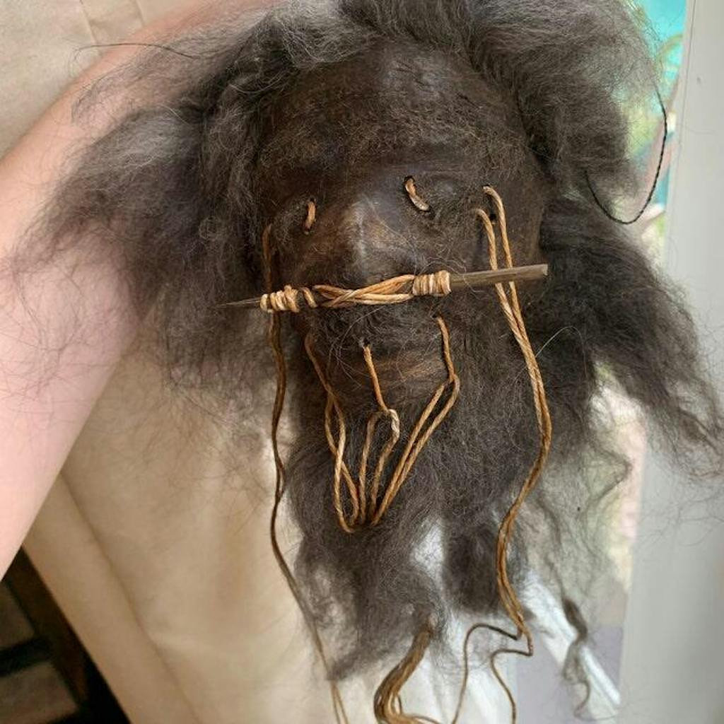 Shrunken Head, Real Leather and Hair, 5 Inch - Insects In Resin