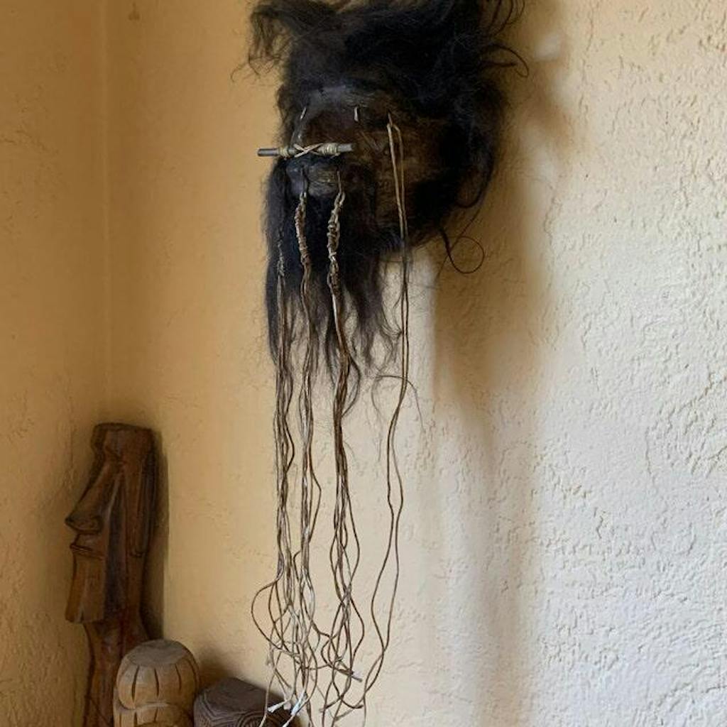 Shrunken Head, Real Leather and Hair, 5 Inch - Insects In Resin