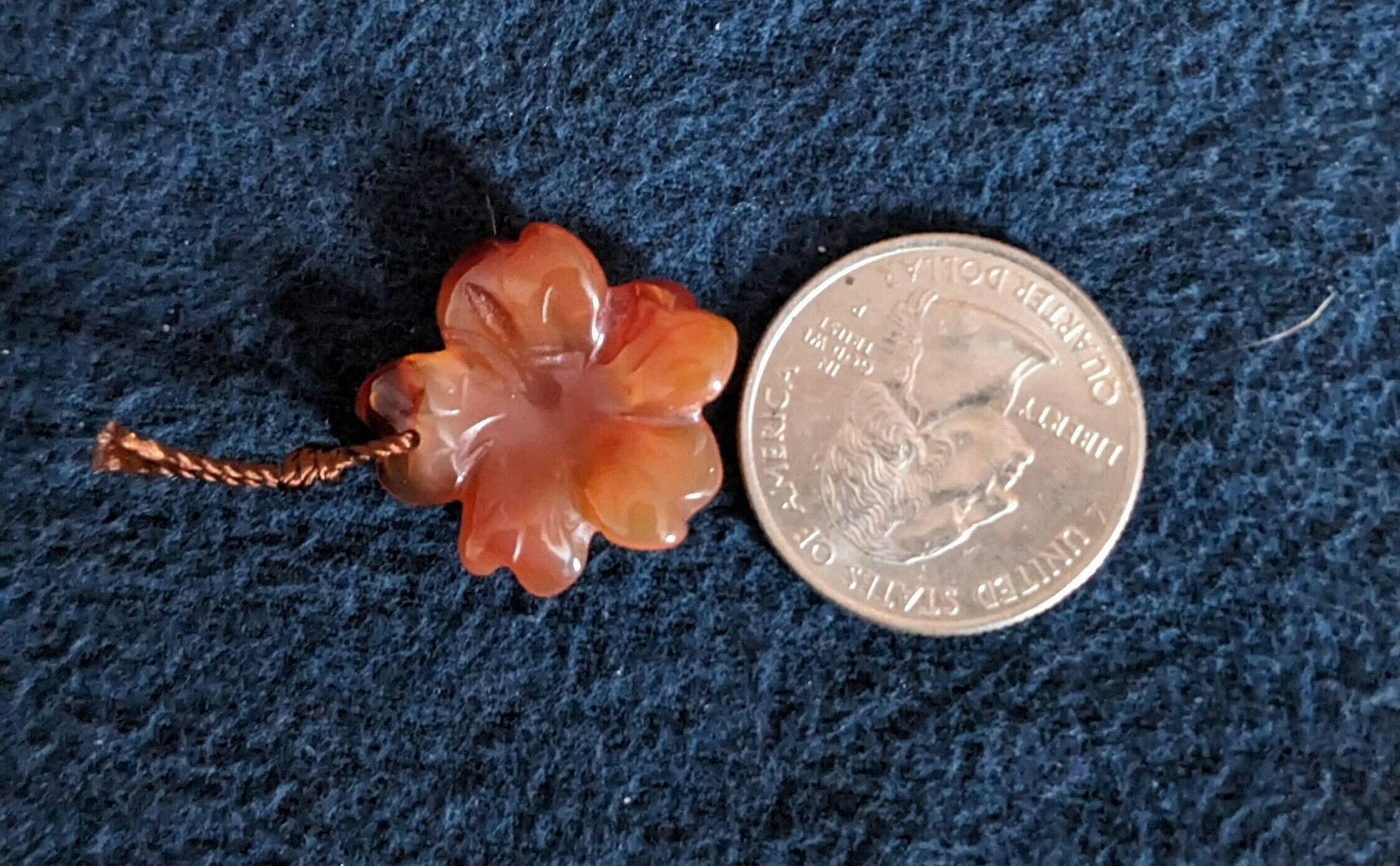 Hand Carved Natural Carnelian Flower Pendant Translucent Fiery Orange ...