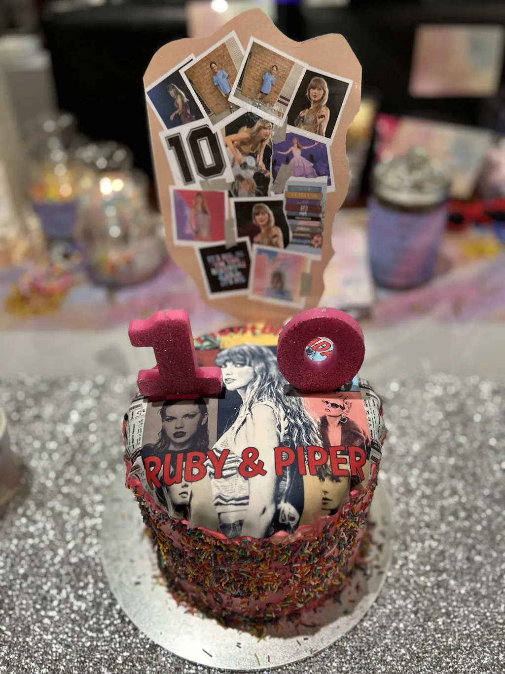 Taylor Swift Collage Round Edible Cake Topper - Itty Bitty Cake Toppers