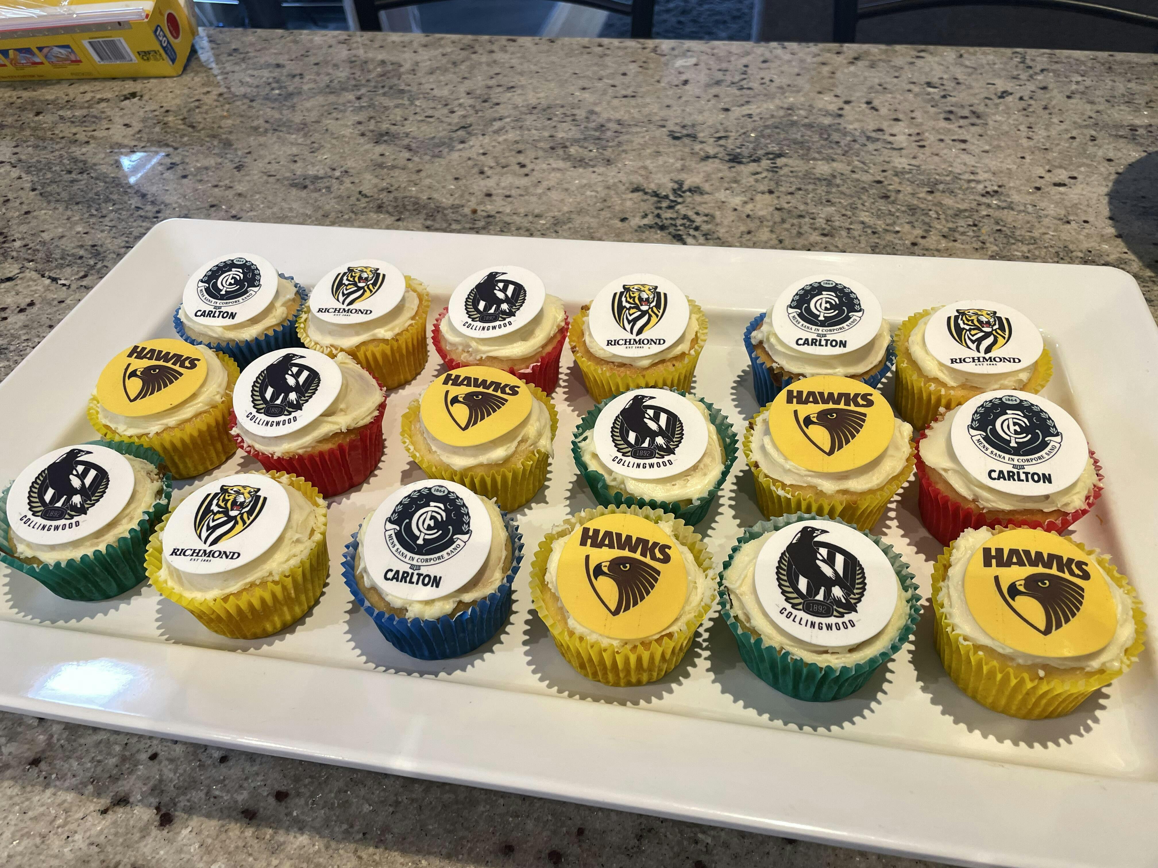 Hawks Hawthorn AFL themed Edible Cupcake Toppers - Itty Bitty Cake Toppers