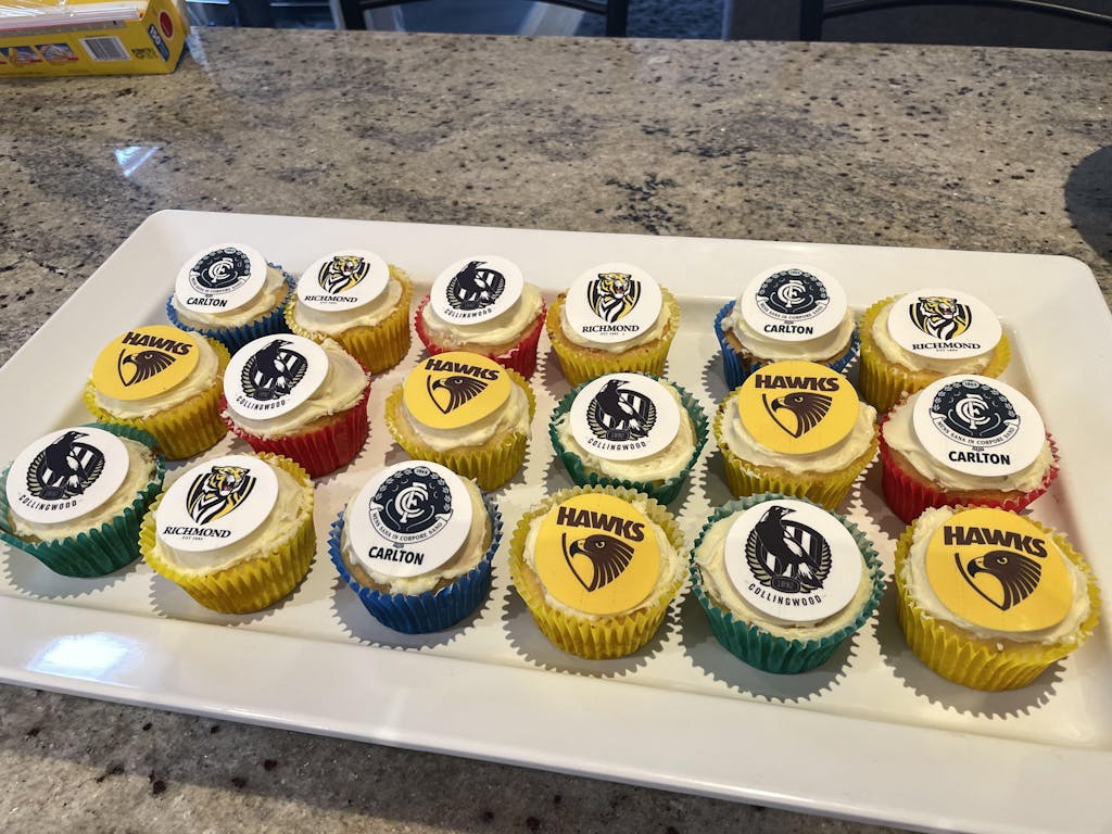 Hawks Hawthorn AFL themed Edible Cupcake Toppers - Itty Bitty Cake Toppers