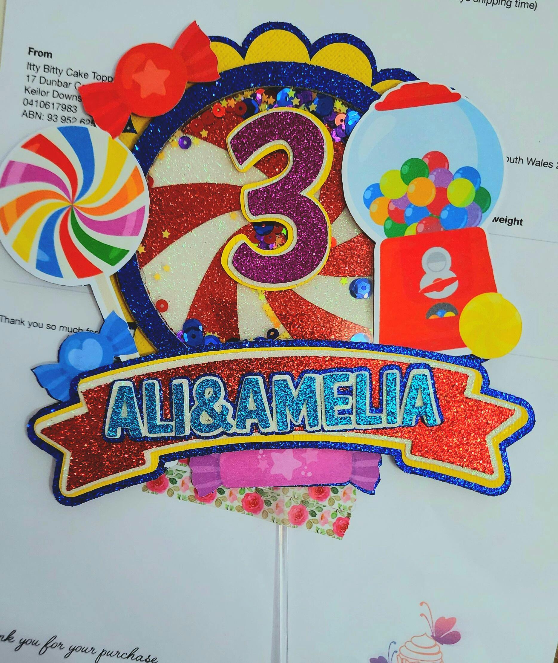 Candy Lolly Sweets Shaker Cake Topper - Itty Bitty Cake Toppers