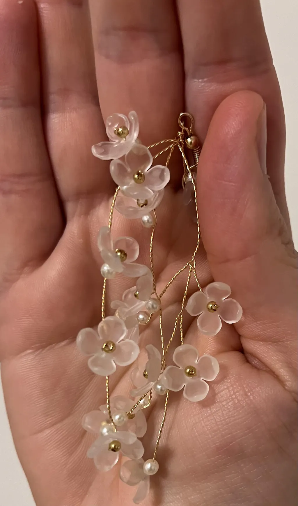 White Translucent Pear Flowers Drop Earrings