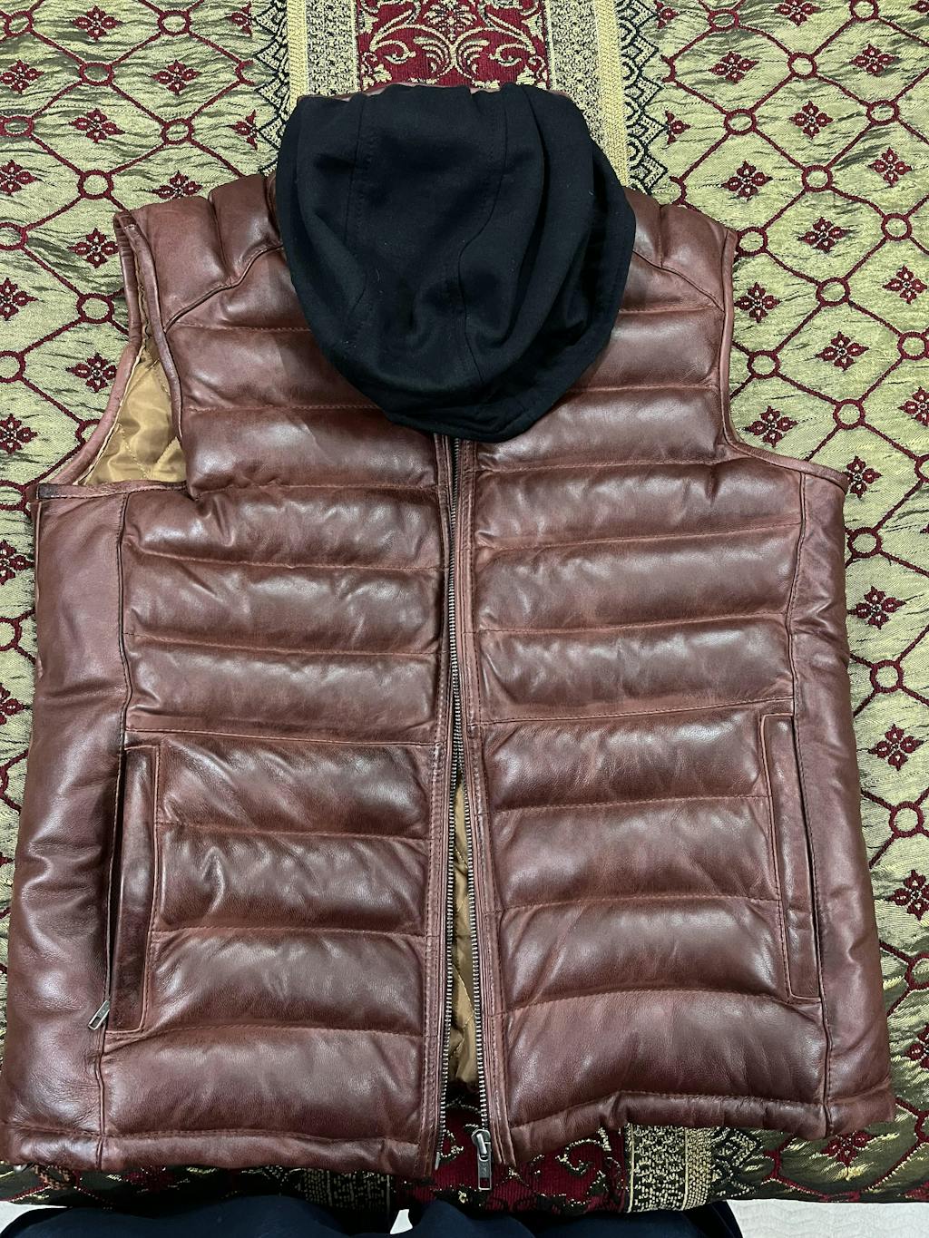 Jild Leather Puffer Vest with Removable Hood