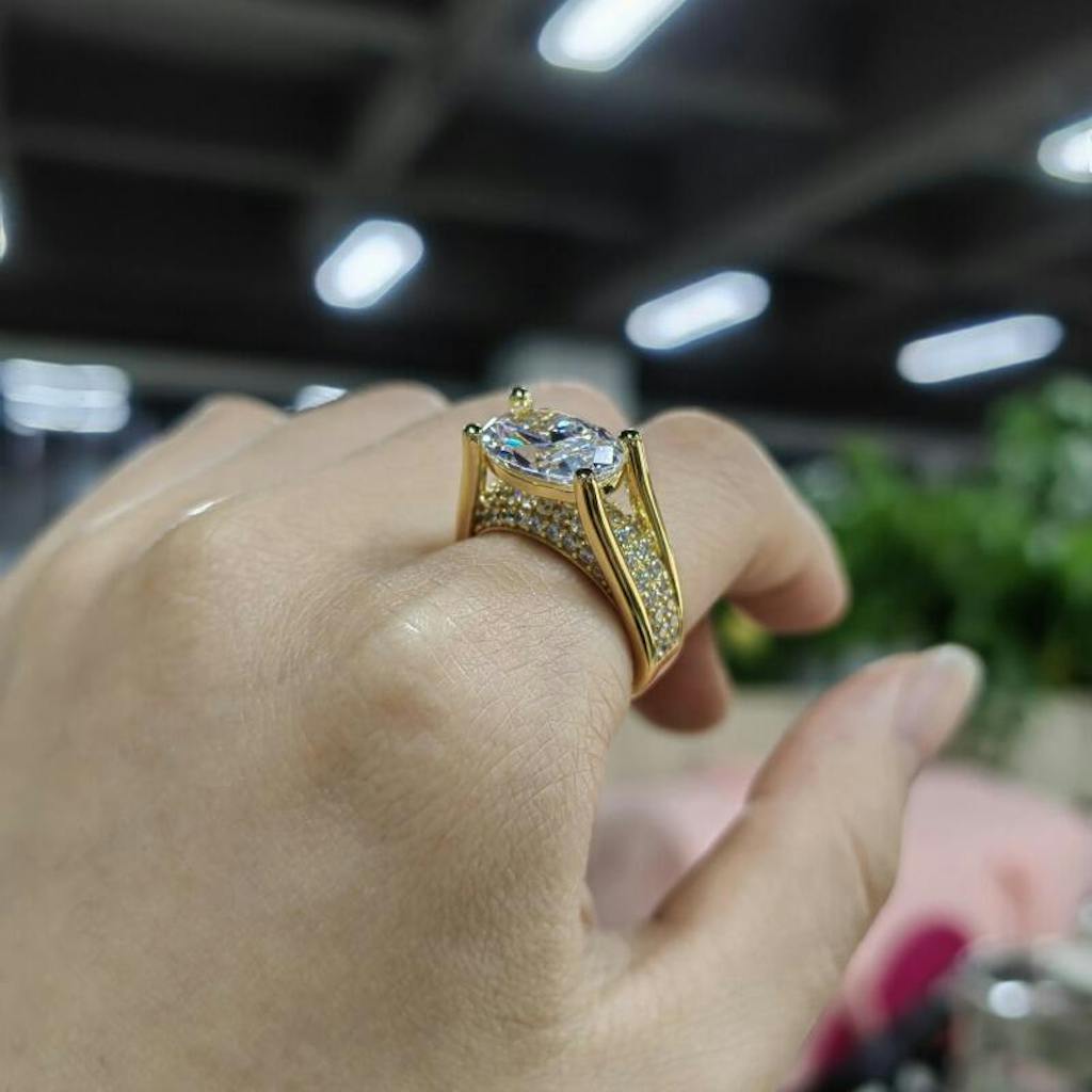 Jzora handmade gold oval cut vintage sterling silver engagement ring ...