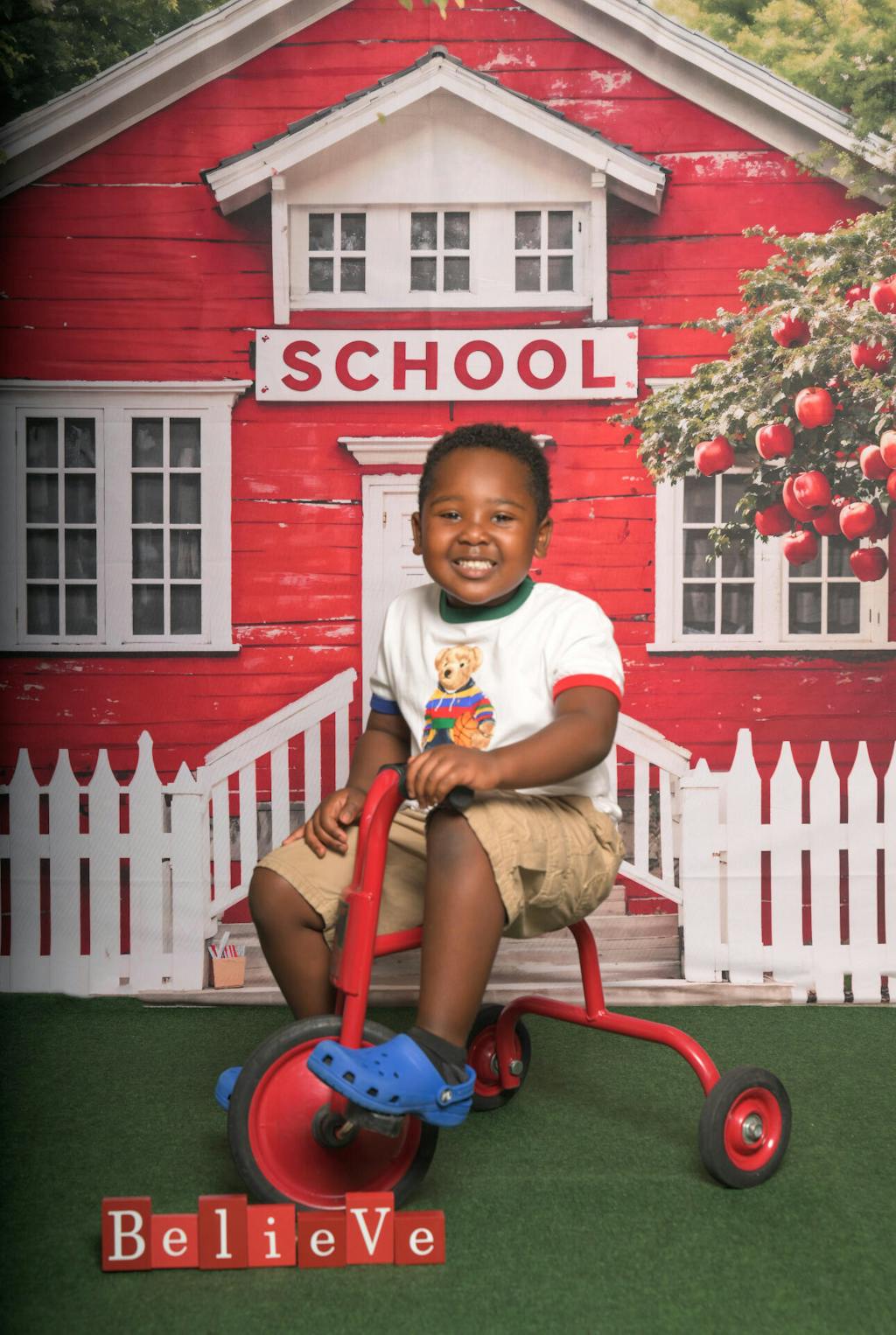 Vintage Red Schoolhouse Apple Orchard Backdrop