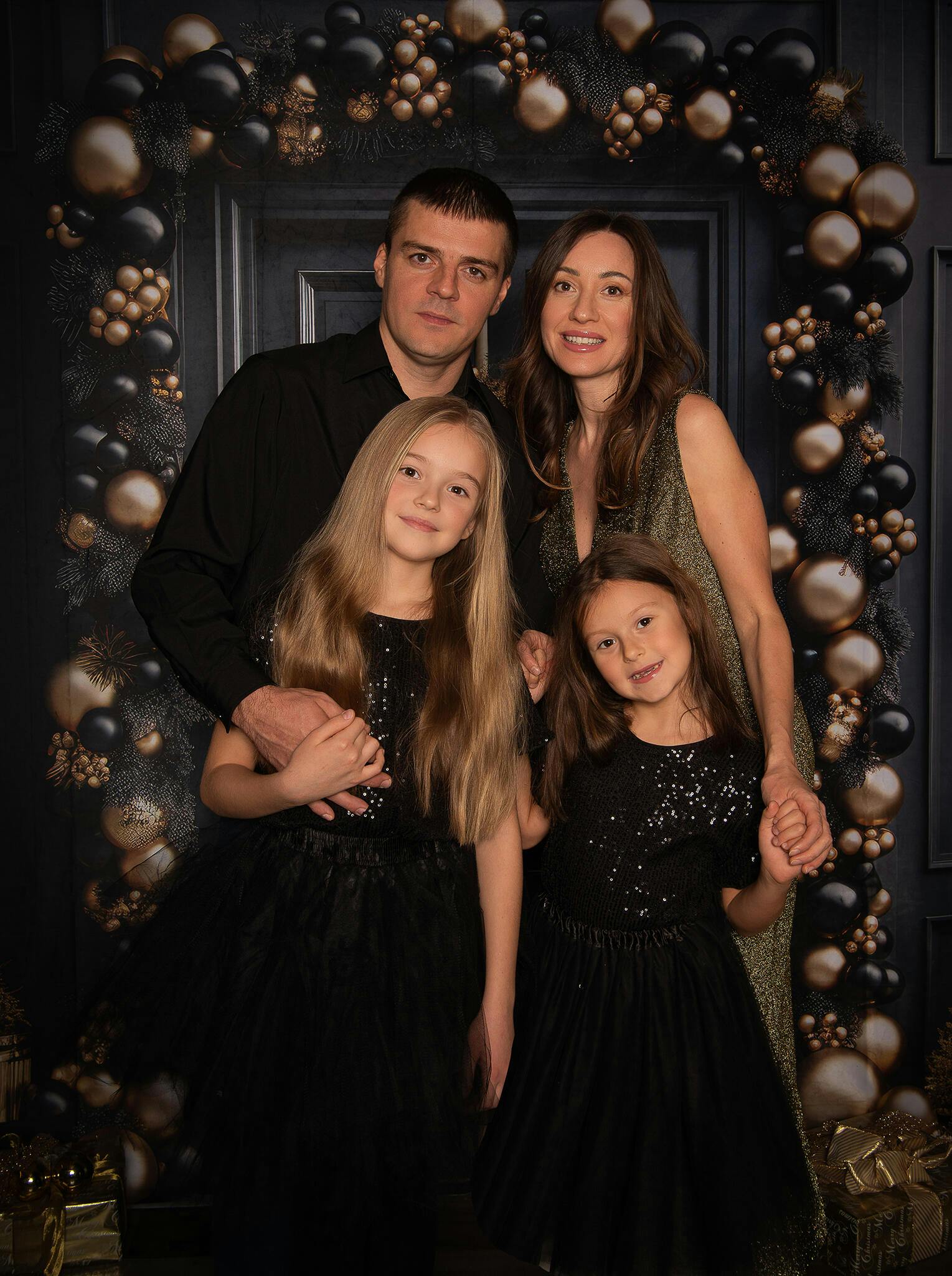 Kate Elegant Black And Gold Christmas Front Door Backdrop Designed By