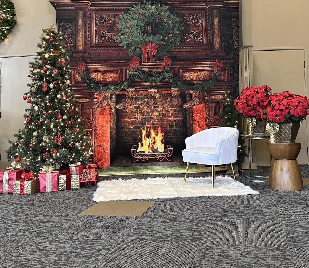 Cozy Holiday Fireplace Backdrop Scene