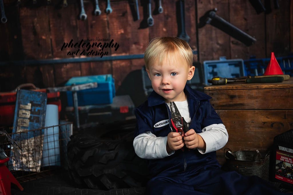 Rustic Workshop Tools Wooden Wall Backdrop