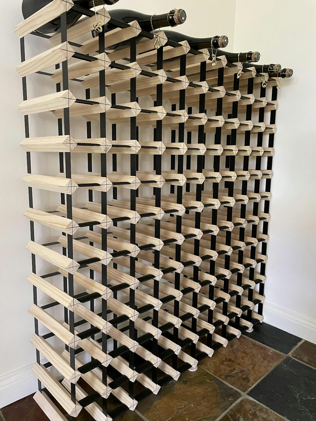 Sloped Timber Wine Rack | Natural Finish