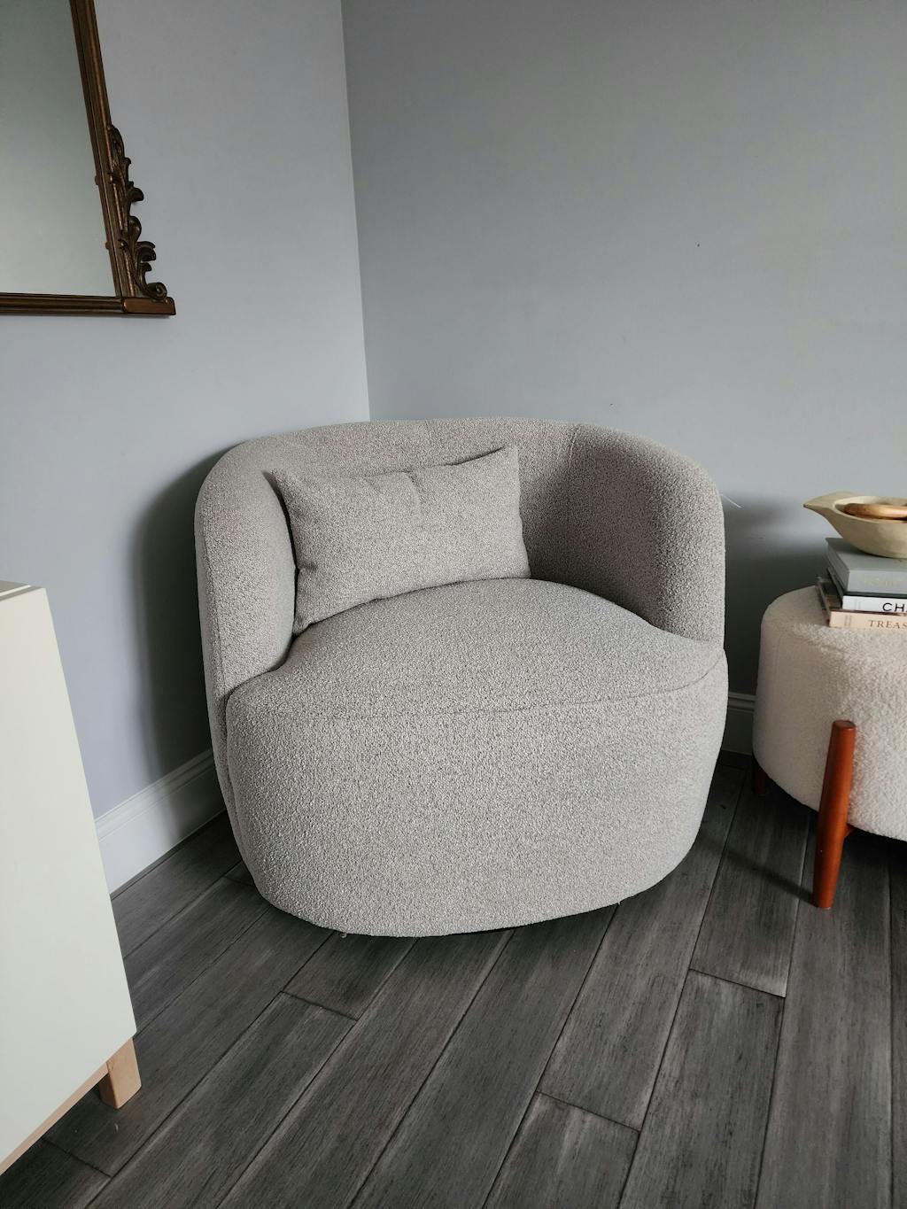 Ashlie Bouclé Swivel Barrel Chair | Modern Swivel Chairs – Kinwell ...