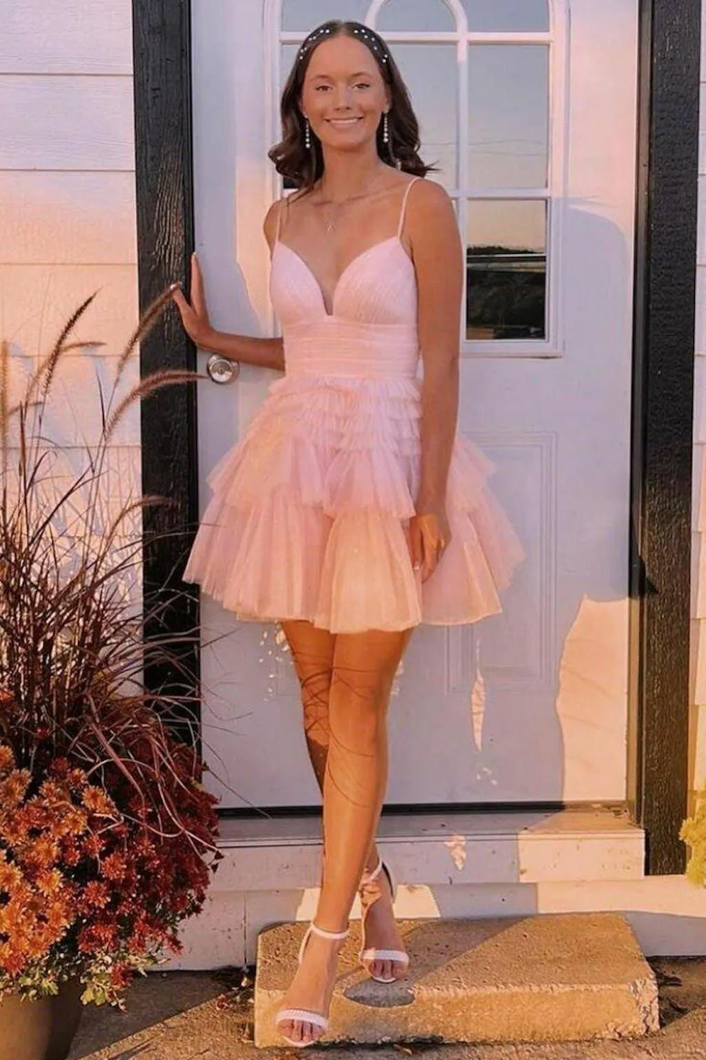 Layla | A-Line Deep V Neck Tiered Short Homecoming Dress | KissProm