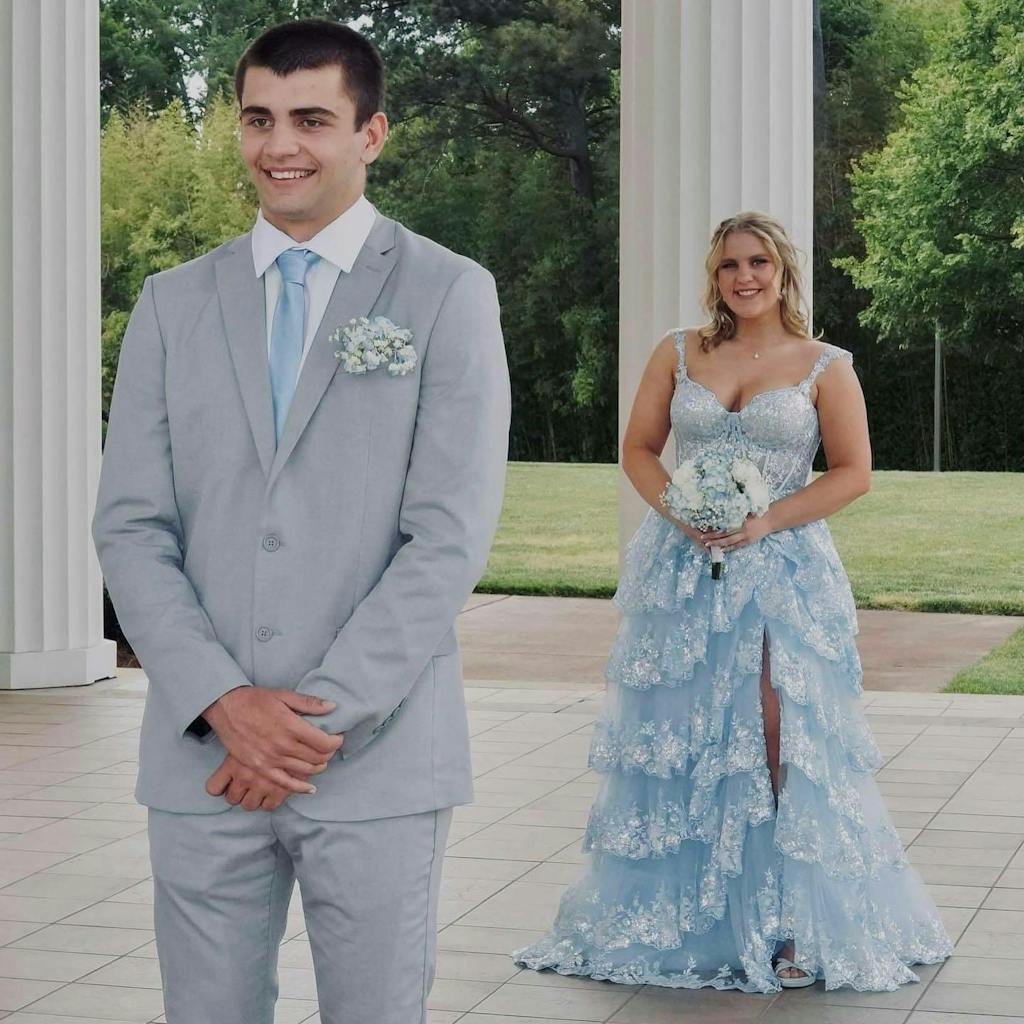 Princess A Line Off the Shoulder White Corset Prom Dress with Lace Ruf ...