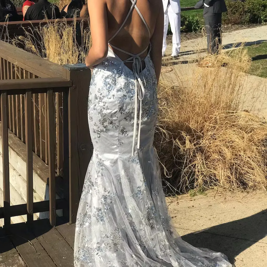 Kara | Lace-Up Mermaid Long Gold Prom Dress with Sequins | KissProm