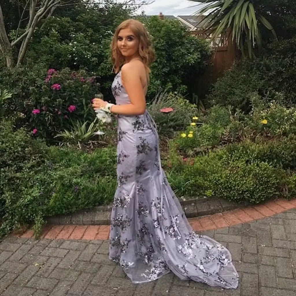 Kara | Lace-Up Mermaid Long Gold Prom Dress with Sequins | KissProm
