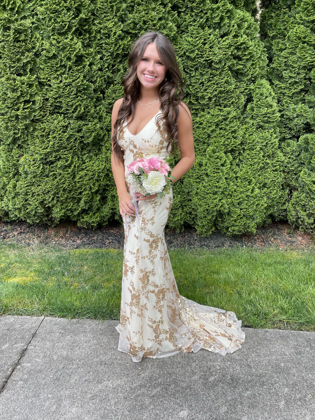 Kara | Lace-Up Mermaid Long Gold Prom Dress with Sequins