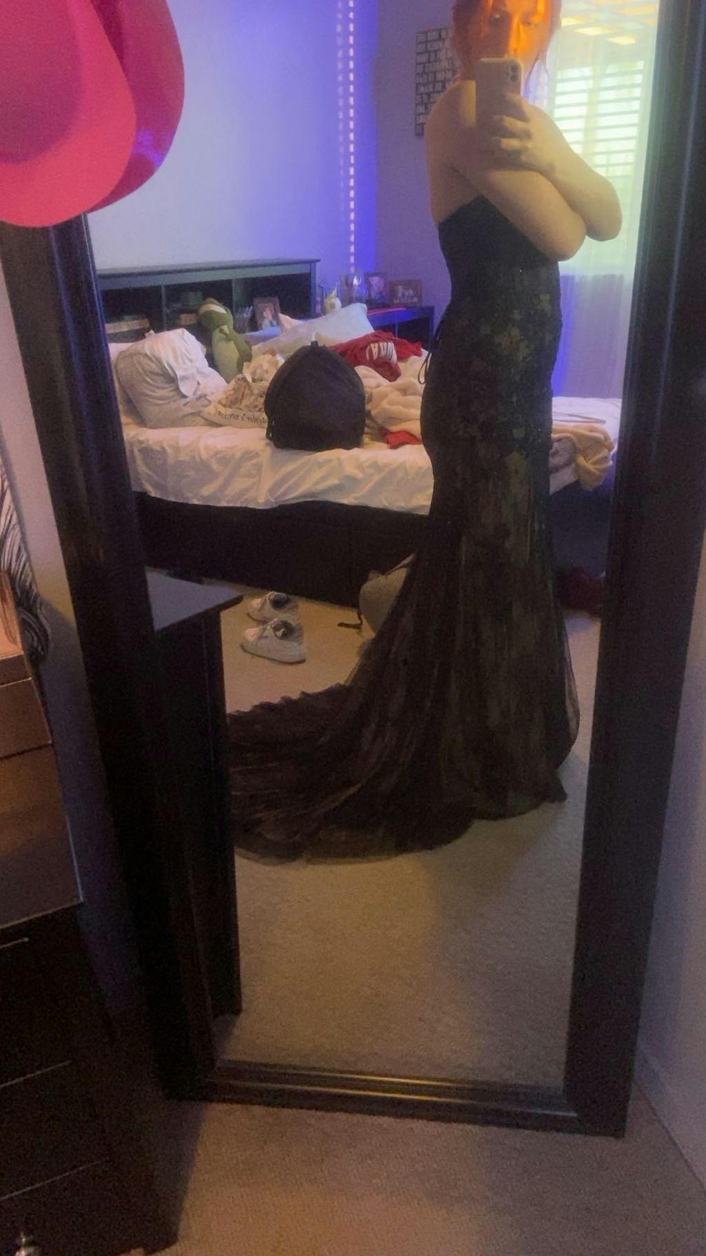 Lyric Black Mermaid Strapless Lace Tulle Prom Dress with Slit