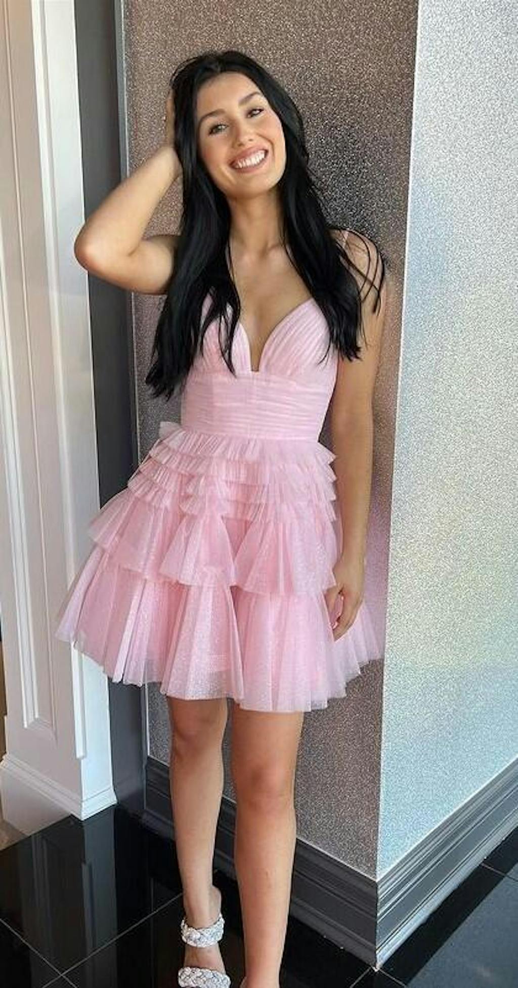 Layla | A-Line Deep V Neck Tiered Short Homecoming Dress – KissProm