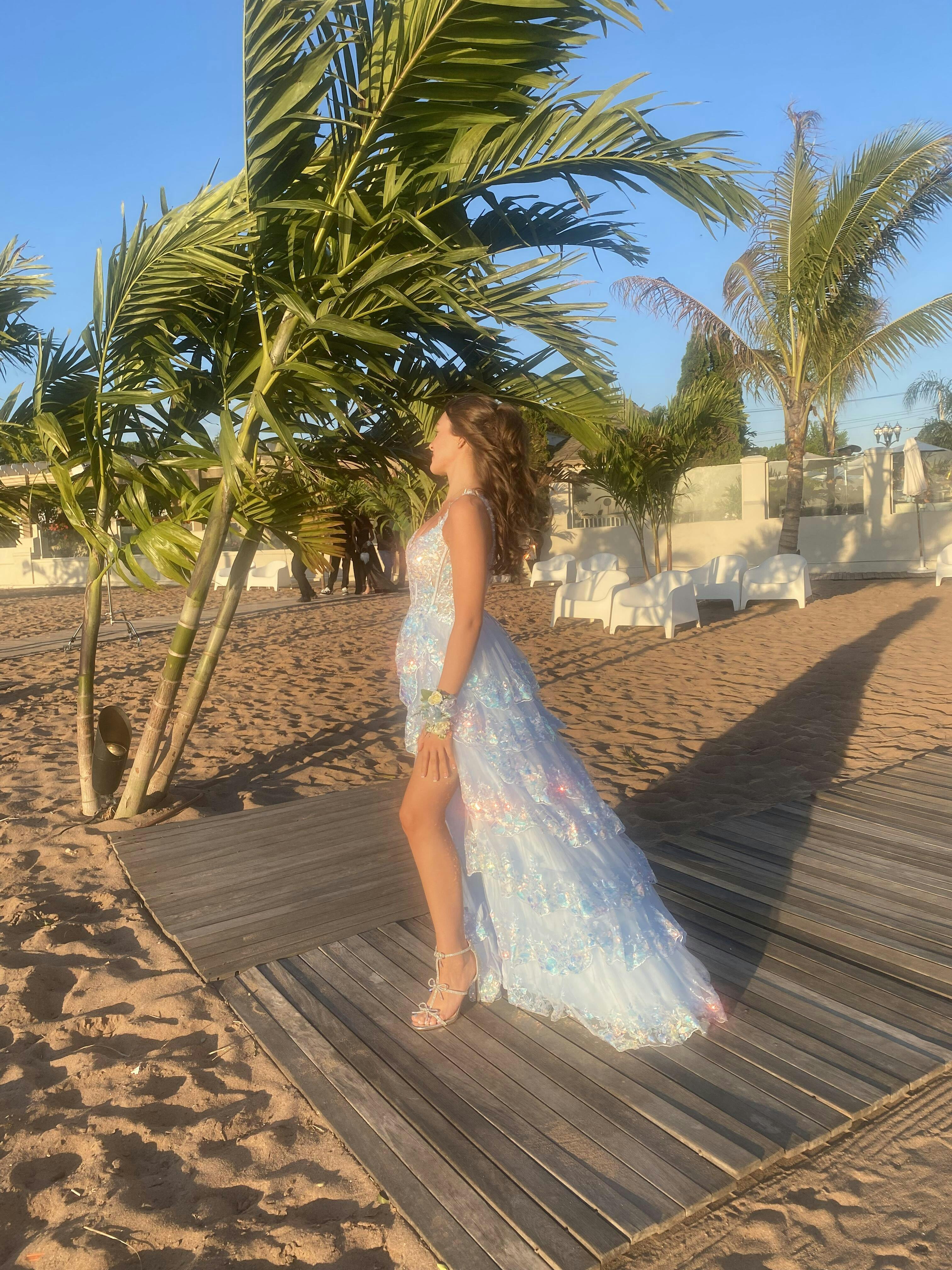 Capri | A-Line Lace Off-the-Shoulder Tiered Long Prom Dress with Slit ...