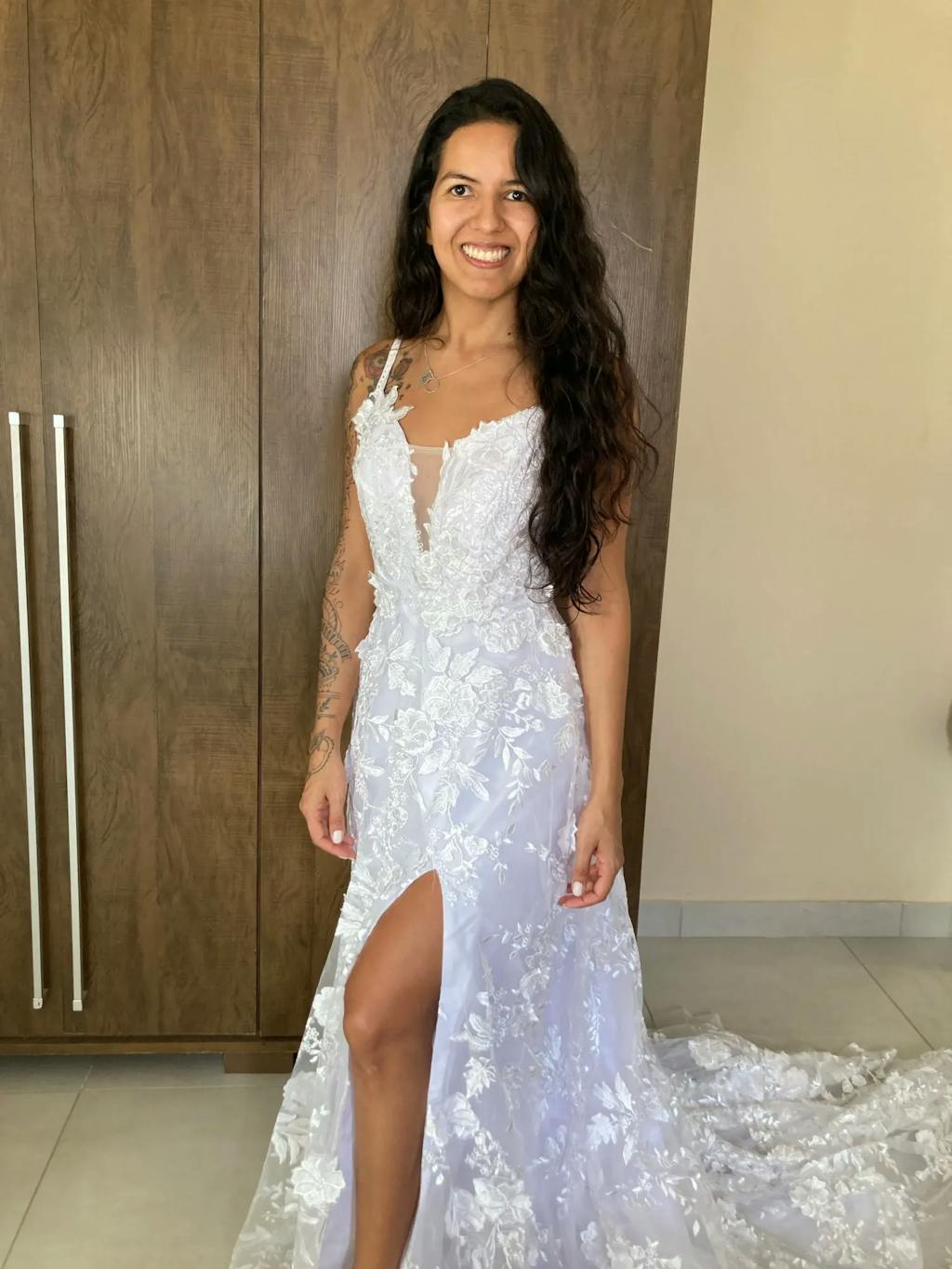 Henley | White Boho A-Line Lace Wedding Dress with Appliques