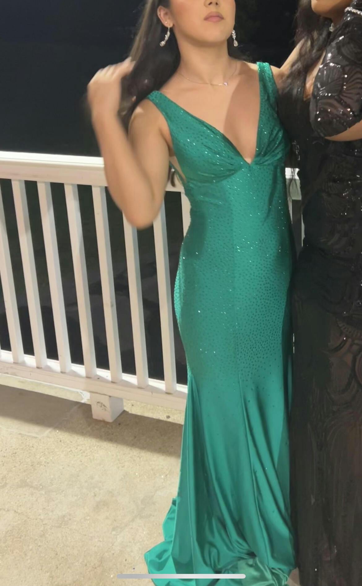 Molly Green Mermaid Deep V Neck Beaded Satin Long Prom Dress