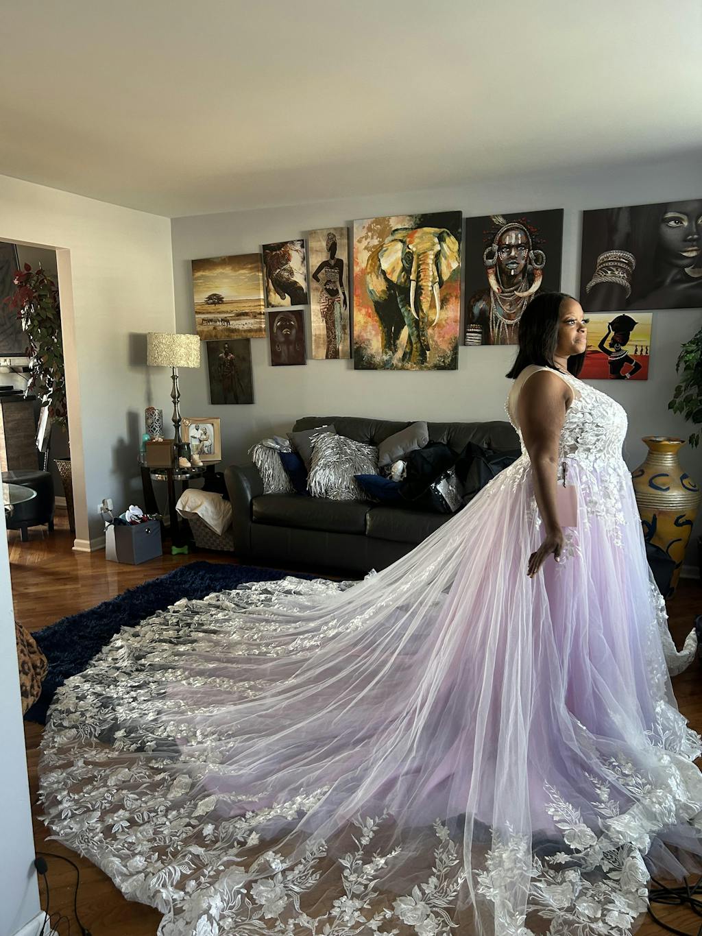 Melania | Light Purple Sleeveless A Line V-Neck Lace Wedding Dresses ...