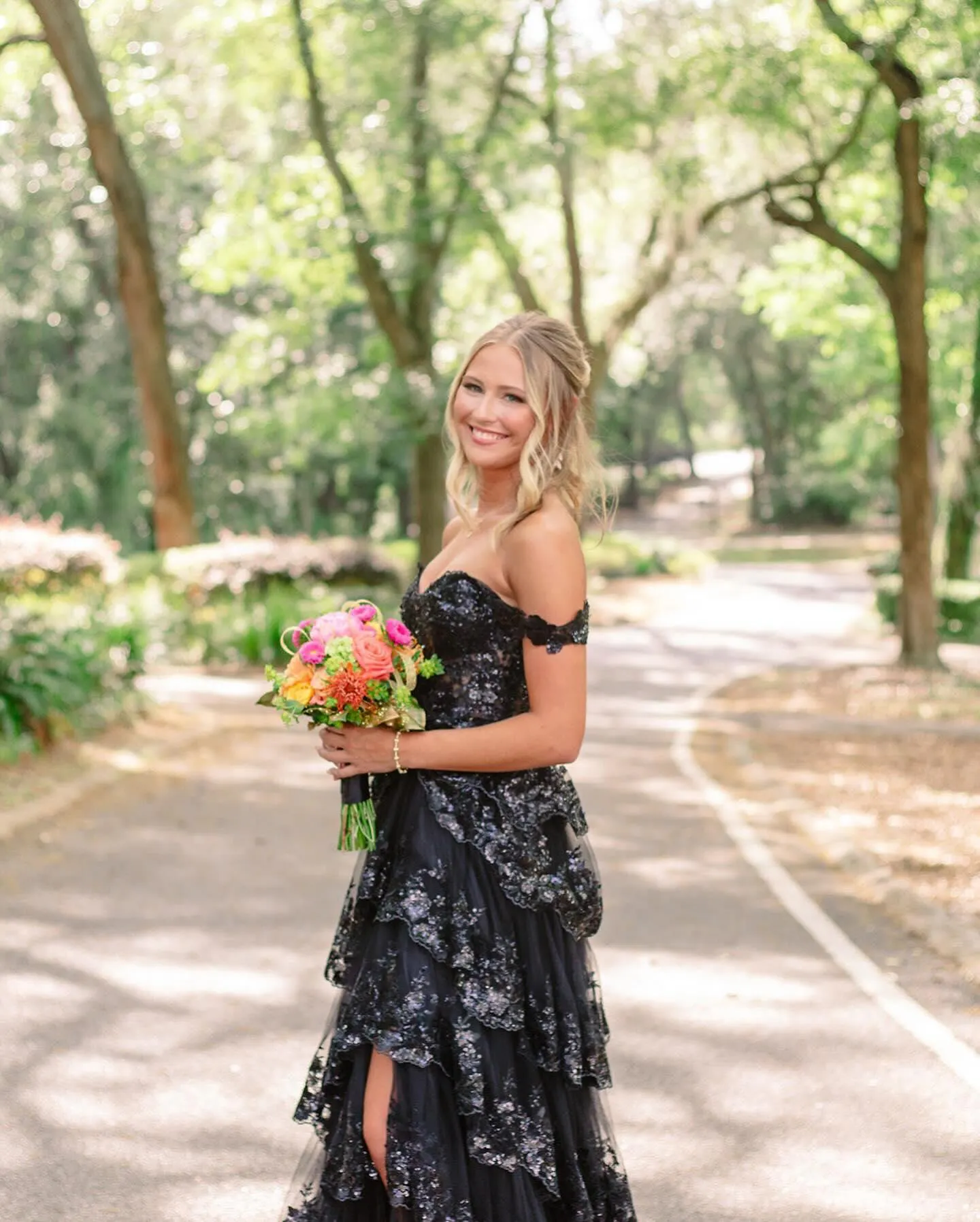 Capri | A-Line Lace Off-the-Shoulder Tiered Long Prom Dress with Slit