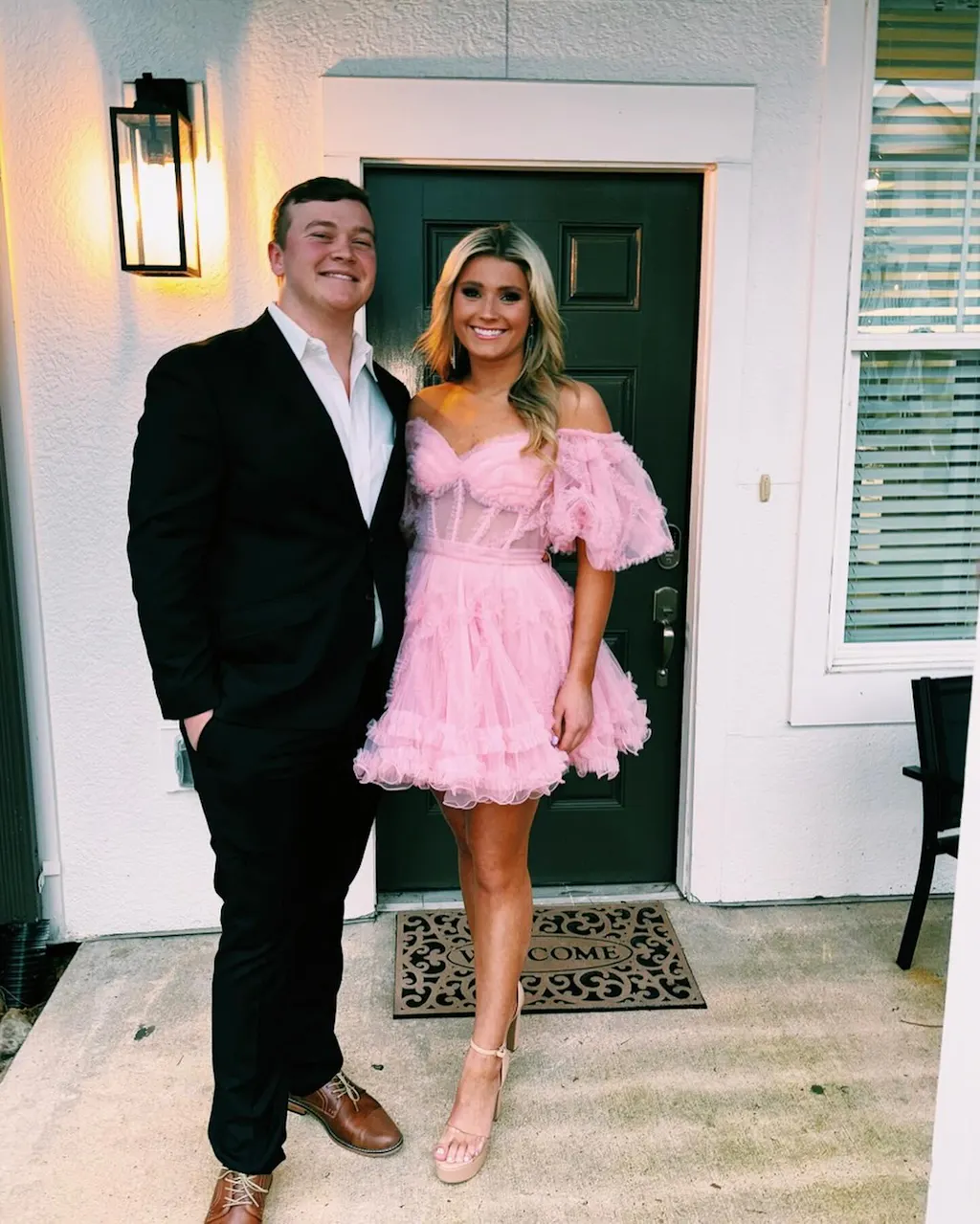 Naomi | A Line Off the Shoulder Pink Tulle Corset Homecoming Dress