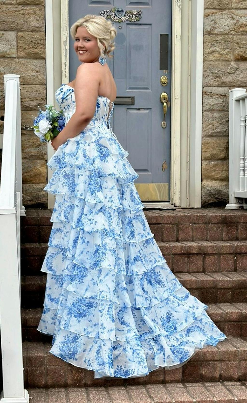 Haruko | A-Line Blush Strapless Chiffon Floral Ruffled Prom Dress With ...