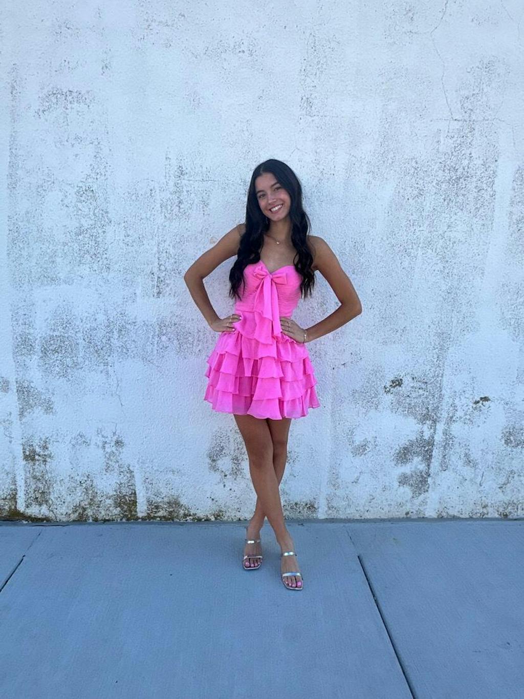 Red - A Line Tulle Ruffles Sweetheart Short Homecoming Dresses with Bo