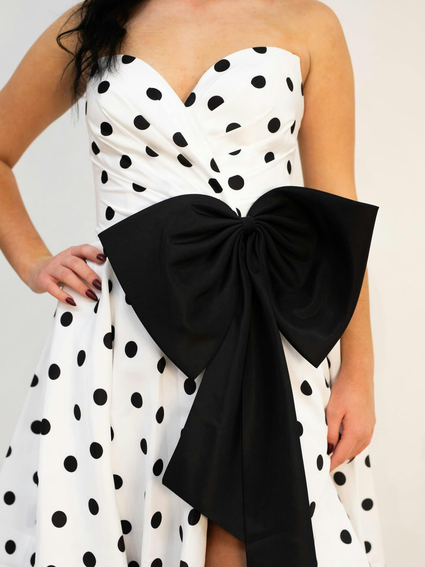 Fuchsia Strapless A Line Polka Dots Satin Long Prom Dresses With Bow