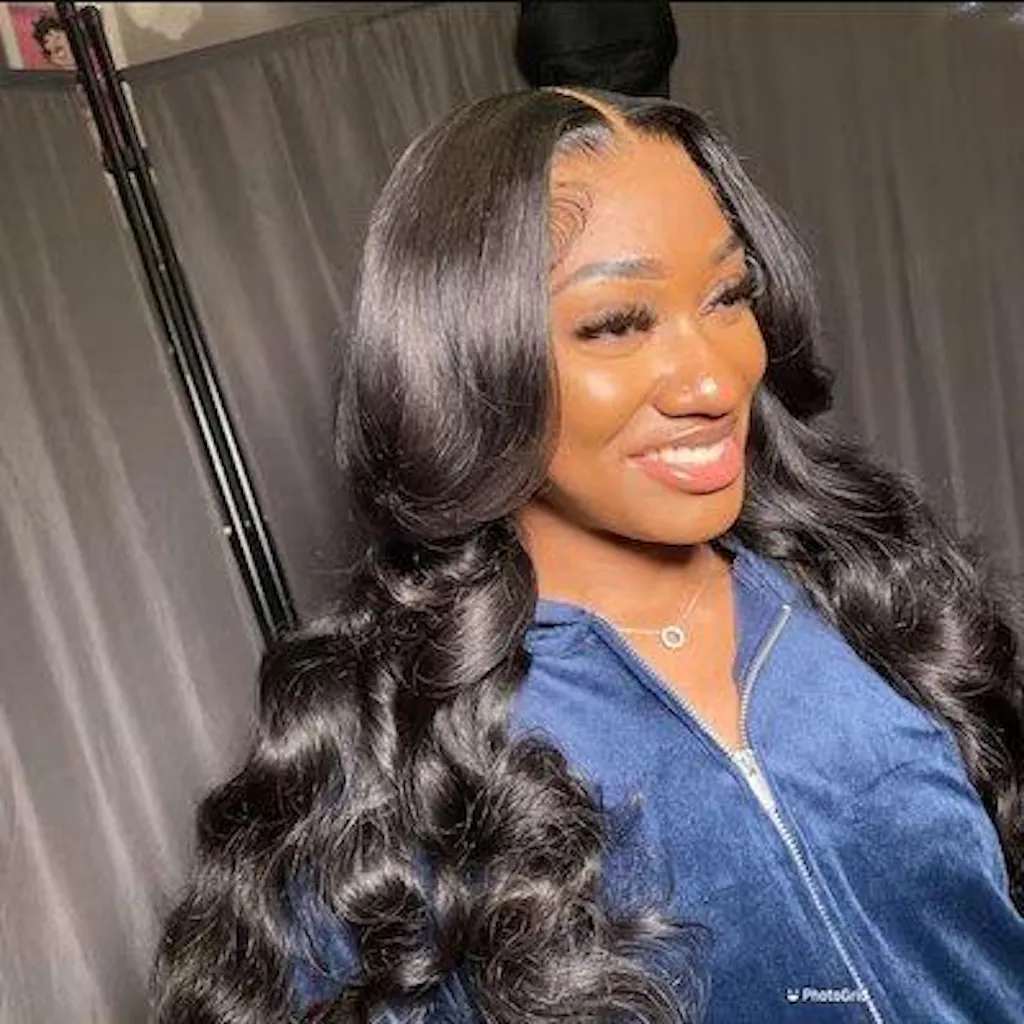 Klaiyi Hair HD Real Scalp™ Wig with Curtain Bangs 13x4 Invisible Lace ...